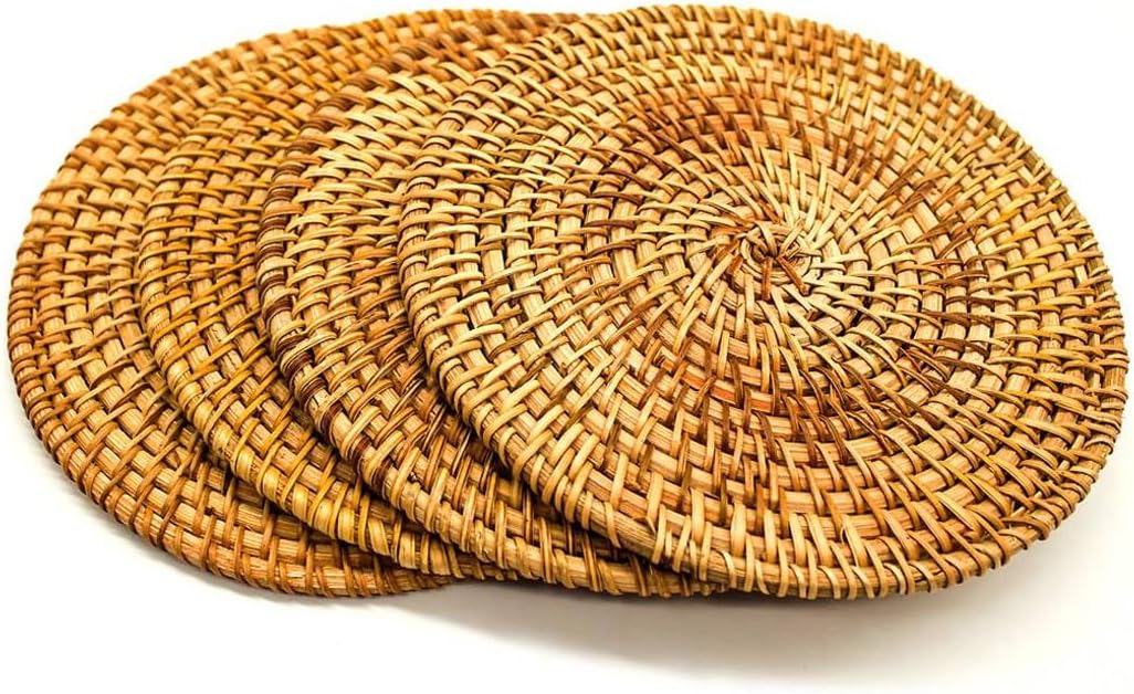 Amazon.com: Milkary 4 Pack Handwoven Rattan Coasters, Table Woven ...