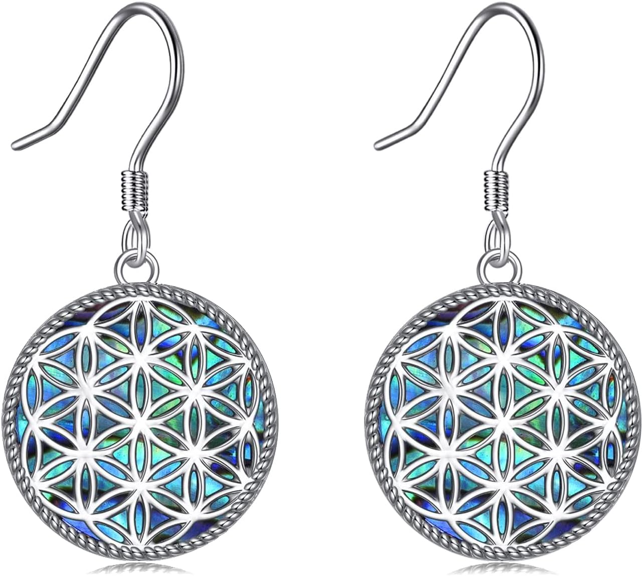 Amazon.com: YAFEINI Sterling Silver Flower of Life Dangle Drop Earrings ...