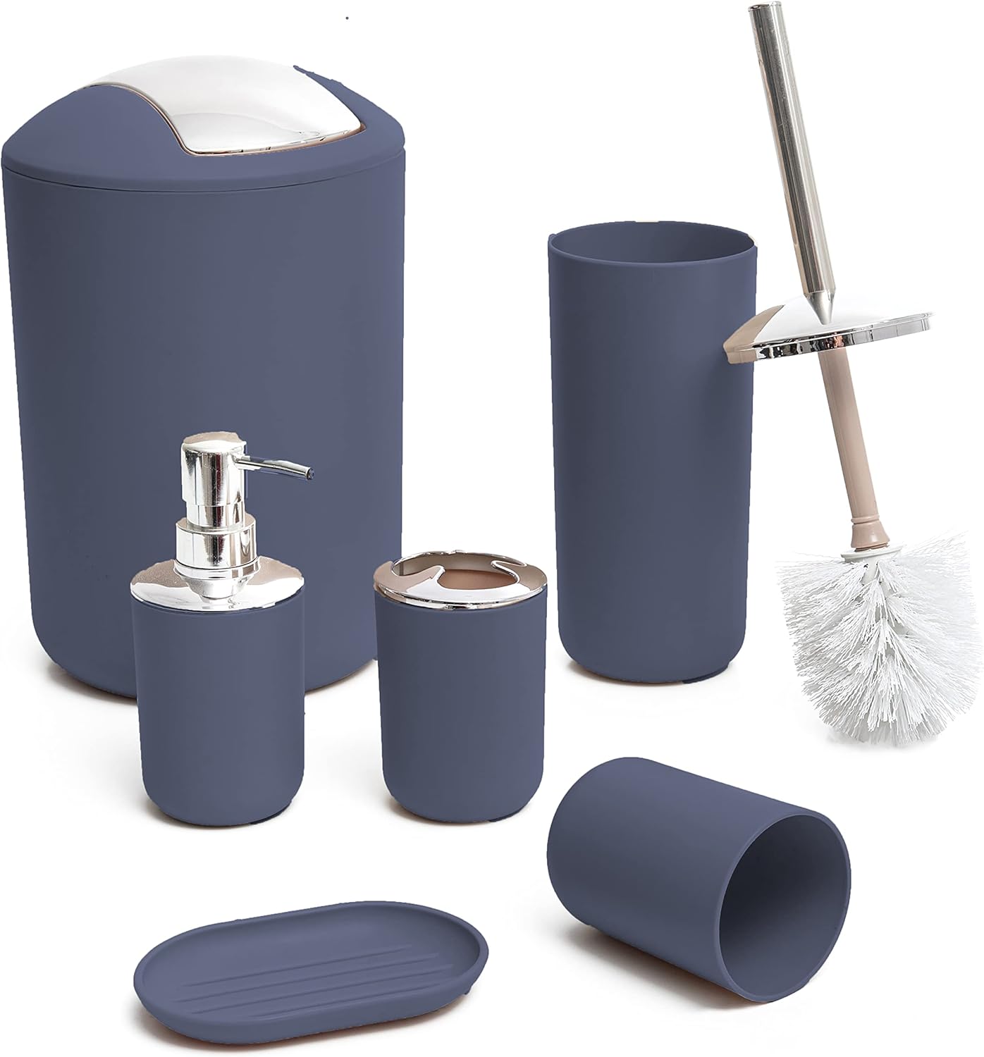 Amazon.com: Moss & Stone 6 pcs Plastic Bathroom Accessories Set (Blue ...