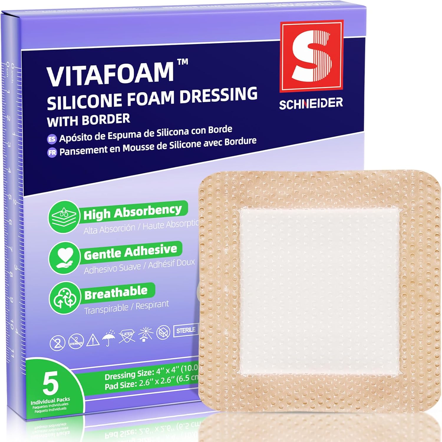 Amazon.com: 5 Pack Silicone Foam Dressing 4" x 4" with Border, High ...