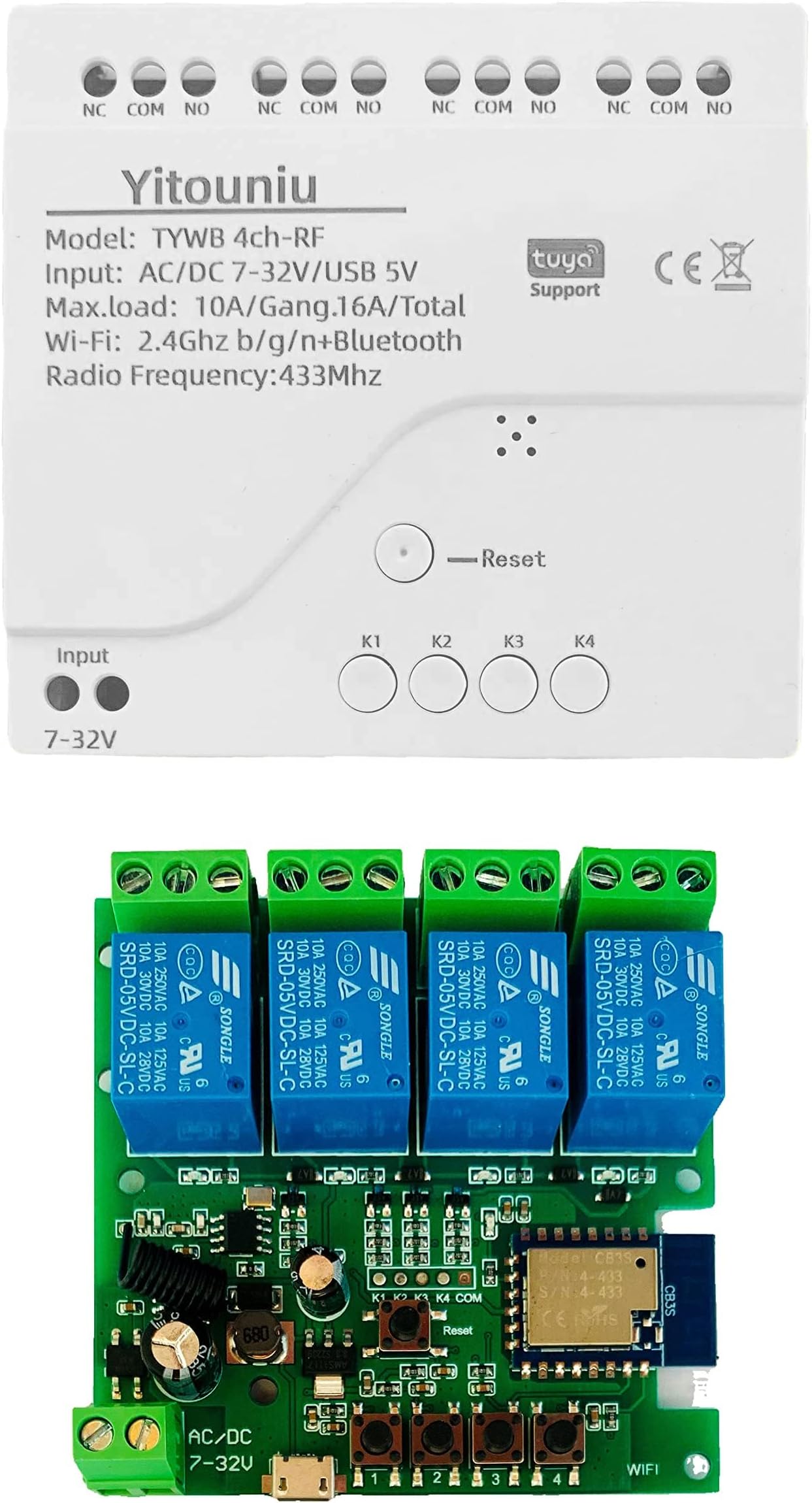Yitouniu 4 Channel Tuya Smart Life WiFi Momentary Inching Relay Self ...