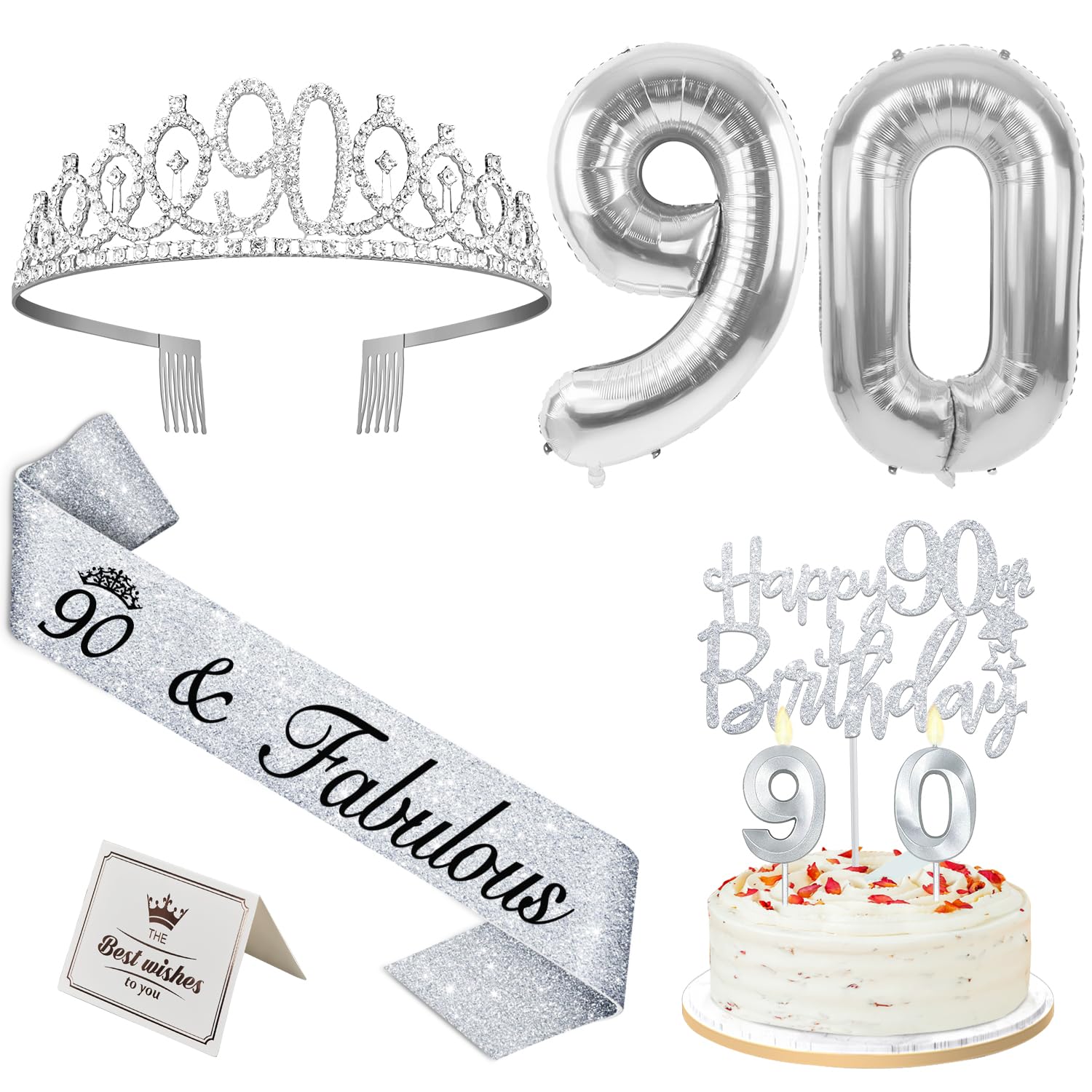 Amazon.com: 90th Birthday Decorations for Women Silver, Including 90th ...
