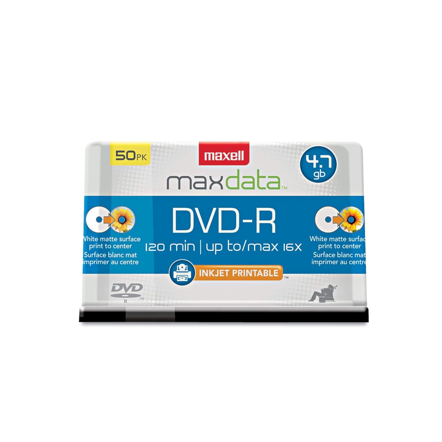Maxell DVD-R Recordable Printable Media Spindle, Matte, 4.7GB/120 ...