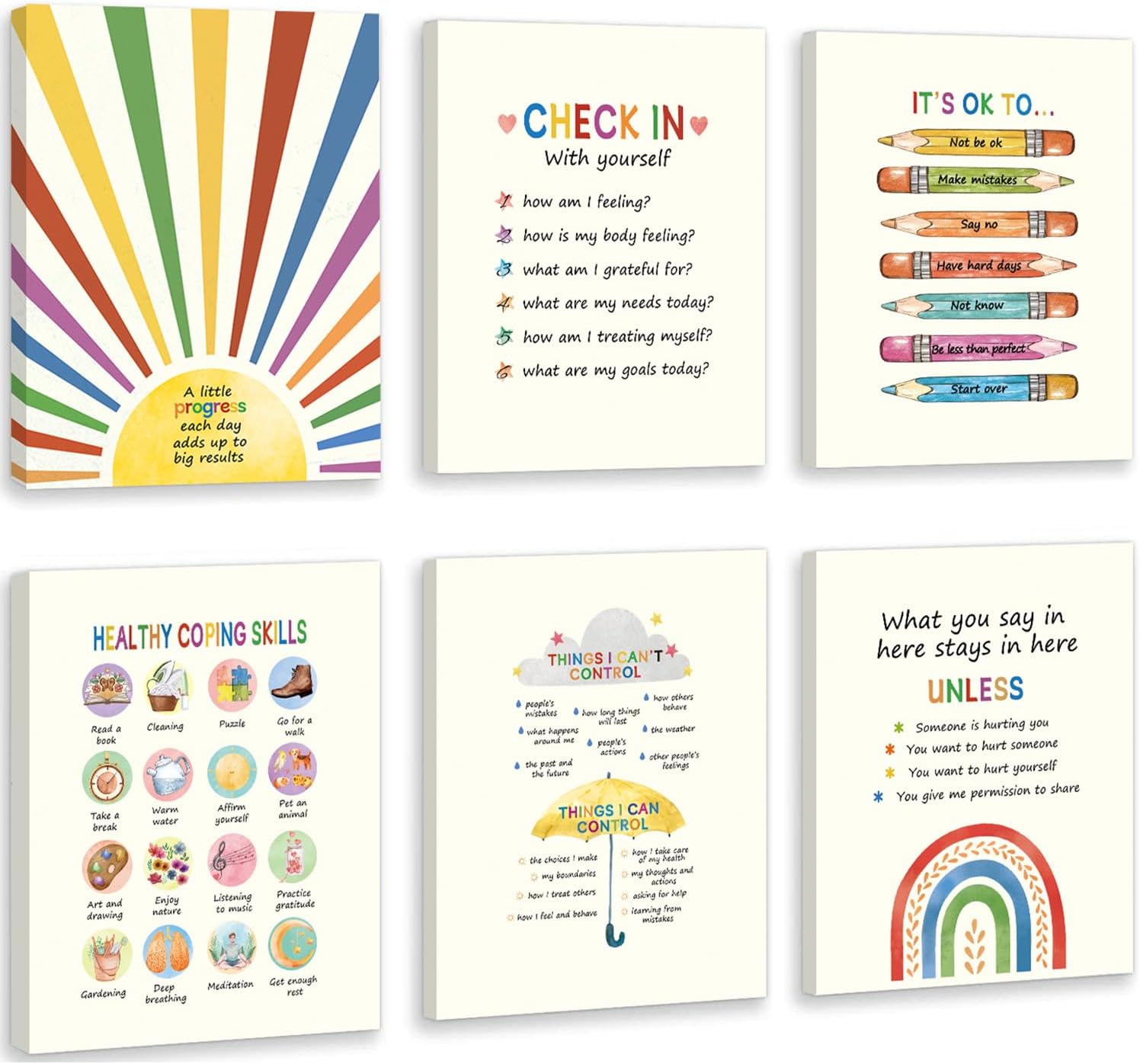 Amazon.com: KAIRNE Mental Health Posters,Kids Rainbow Classroom Decor ...