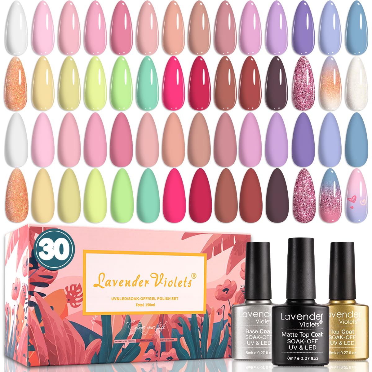 Amazon.com: Lavender Violets 30-Piece Gel Nail Polish Set, 27 Colors ...