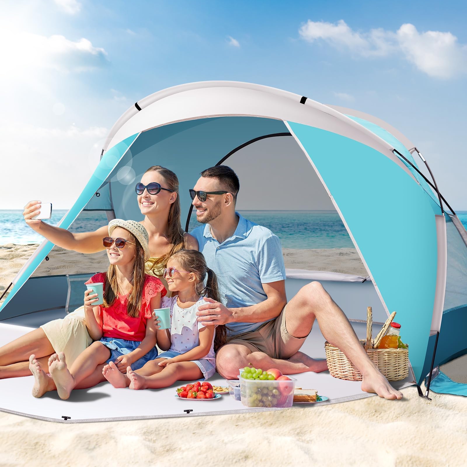 Amazon.com: Beach Tent, Portable Beach Shade Tent for 3-4 Person, UPF ...