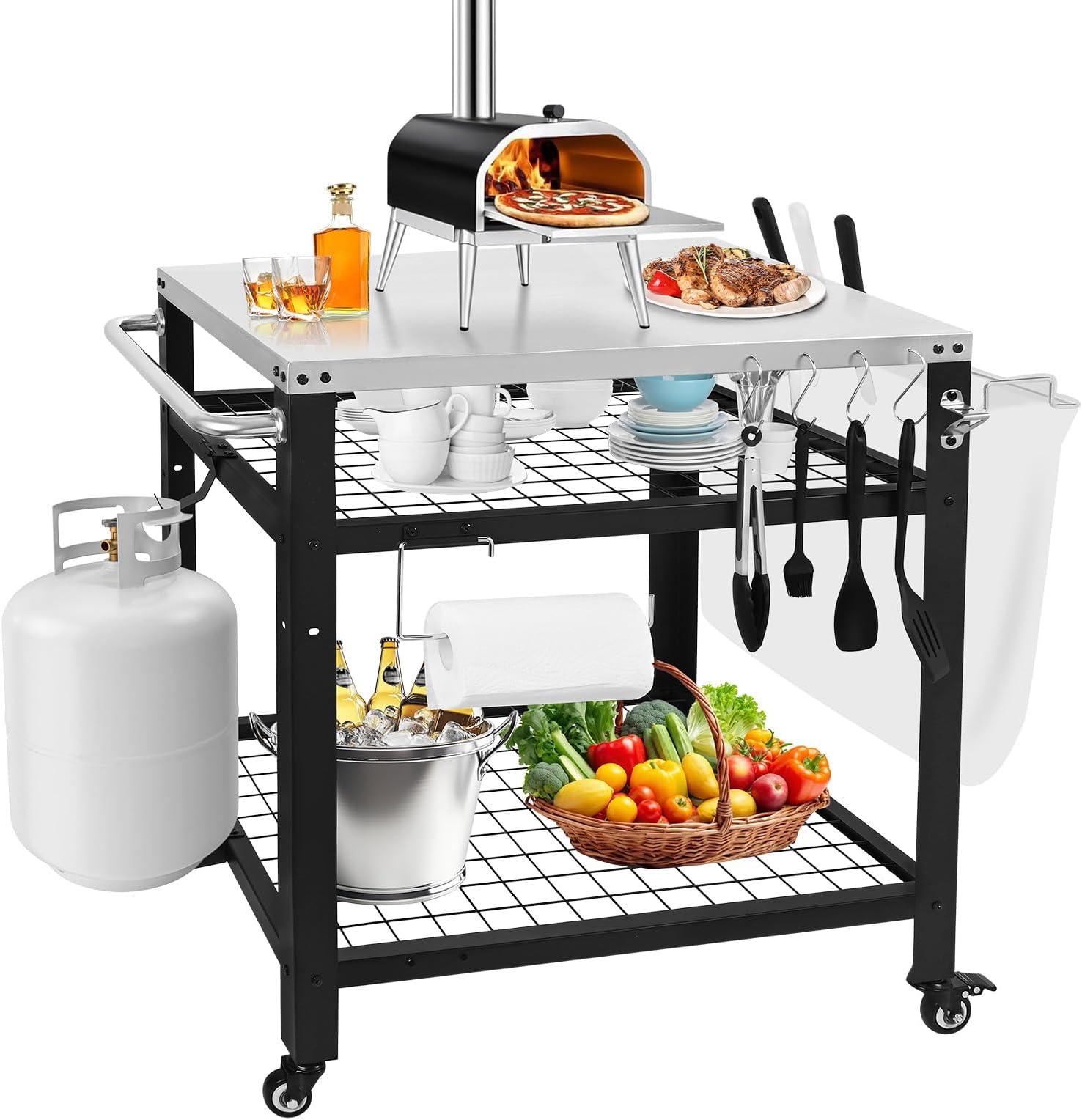 Amazon.com: M METERXITY Stainless Steel Outdoor Grill Cart, Movable ...