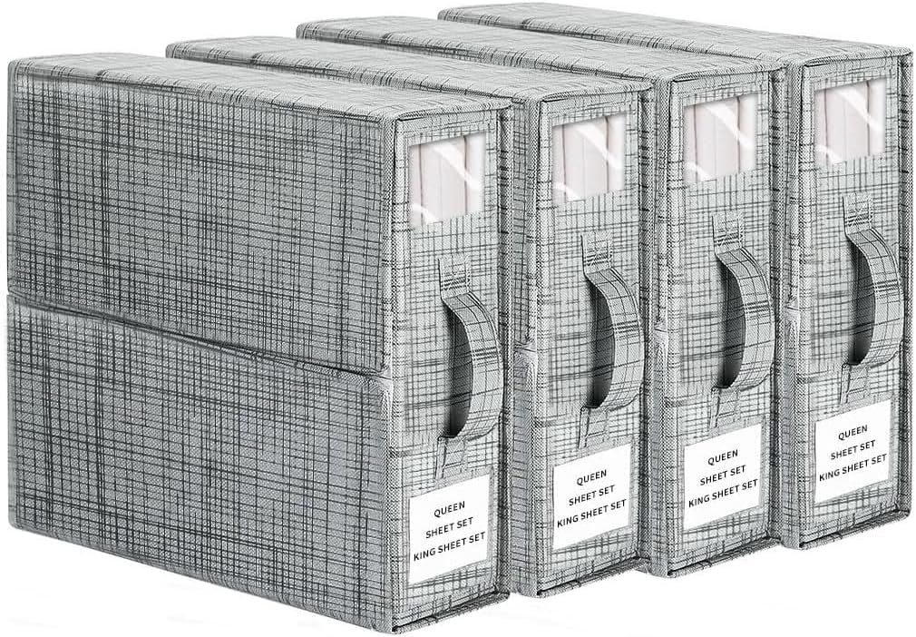 Bed Sheet Set Organizer 4 Pack, Foldable Storage Box for Duvet Cover ...