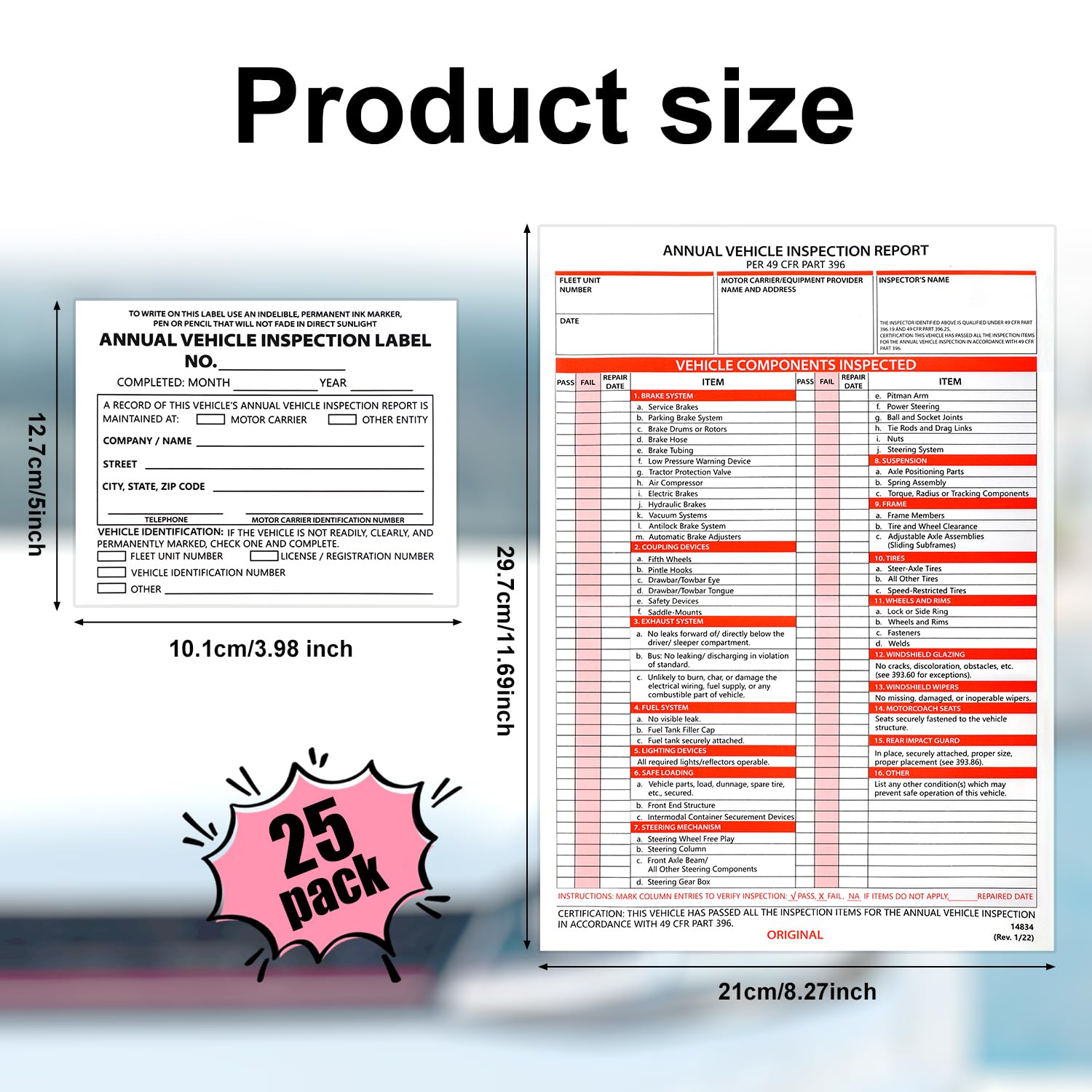 Annual Vehicle Inspection Report 5 Pack Buck 3-Ply Carbonless Forms ...