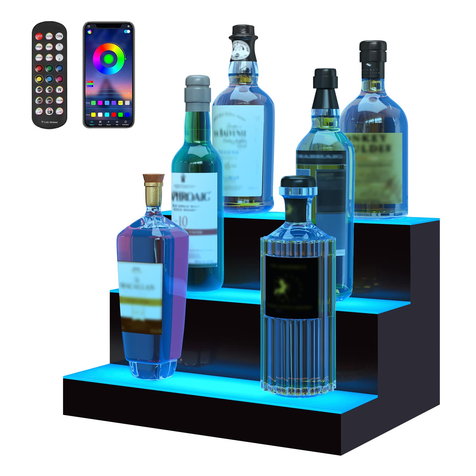 VEVOR LED Lighted Liquor Bottle Display, 3 Tiers 16 Inches, Supports ...