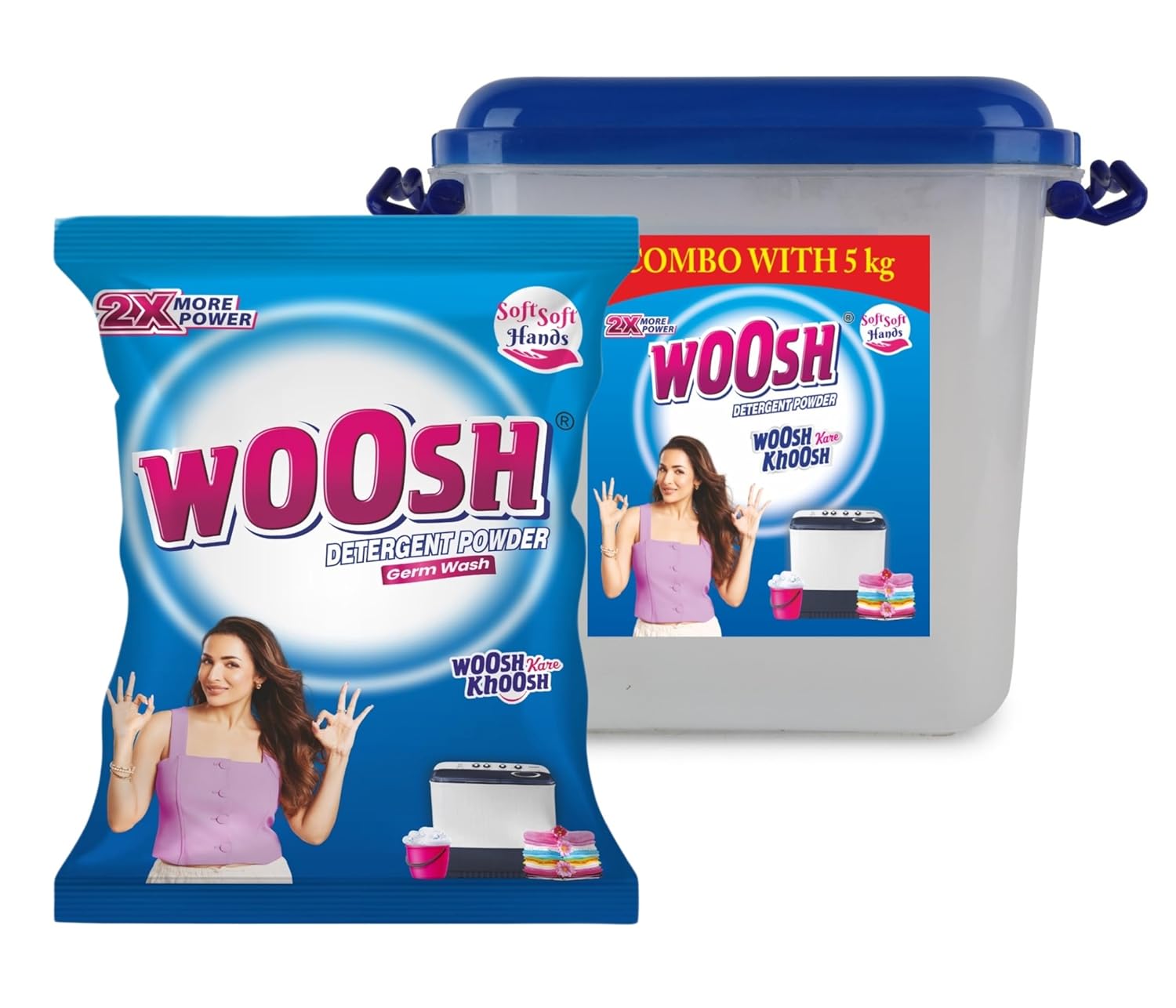 WOOSH Family Pack Detergent Powder (5Kg) with Free Container ...