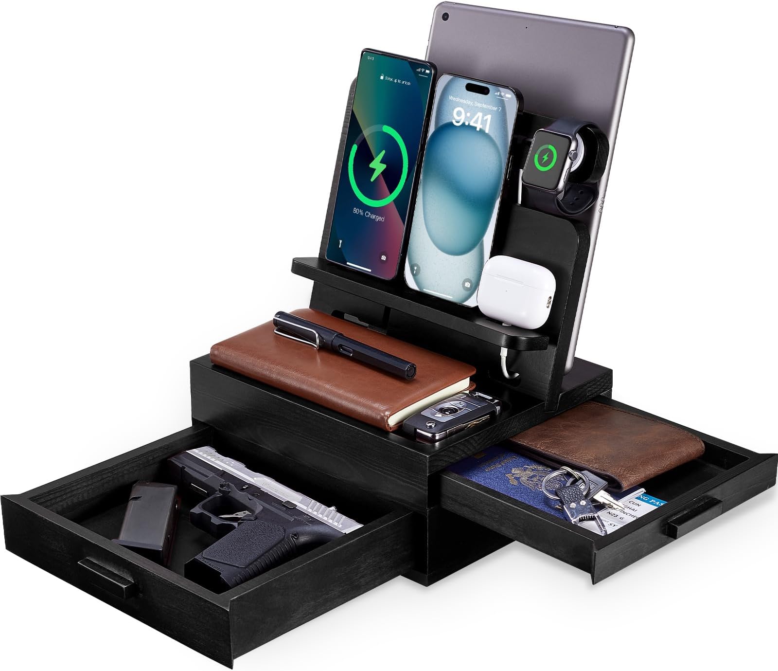 Amazon.com: MD MADOATS Nightstand Organizer for Men, Wood Phone Docking ...