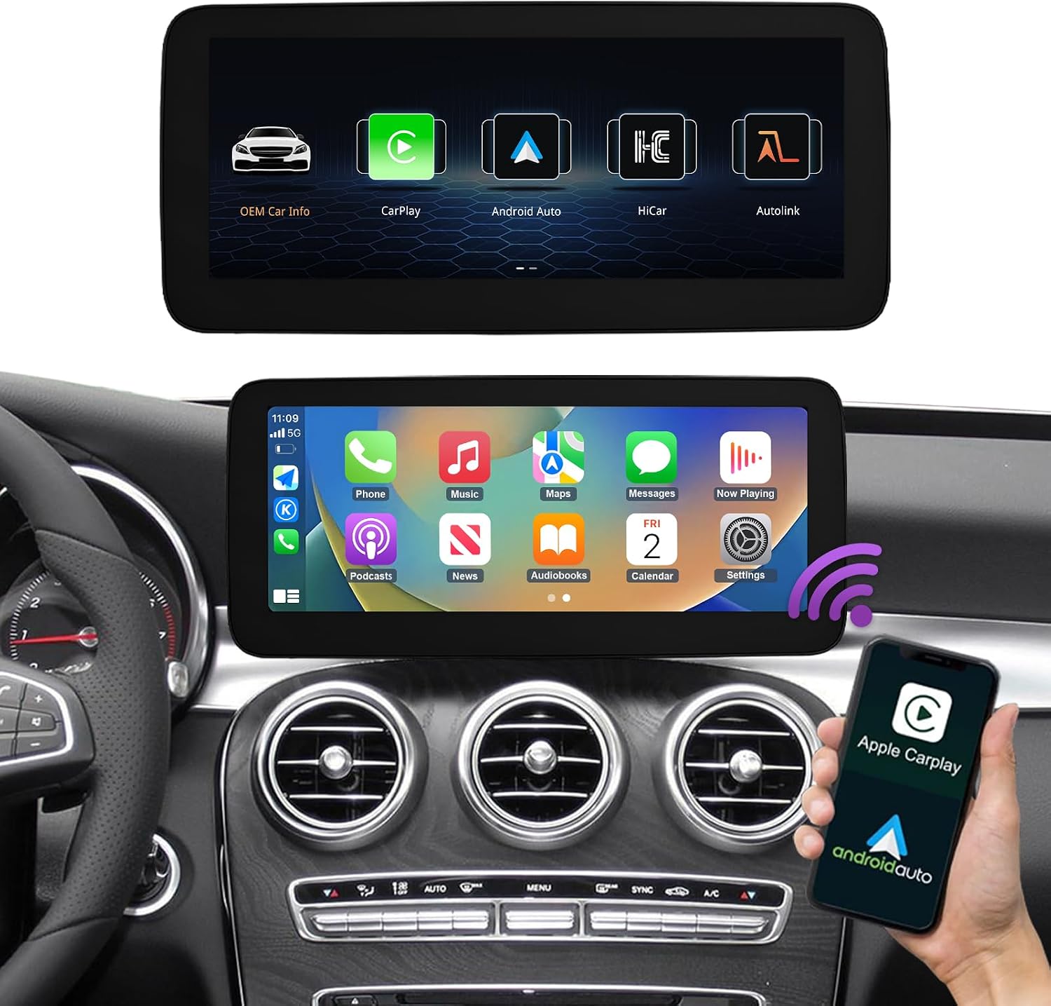 Amazon.com: NINETOM 12.3 inch Touchscreen Wireless CarPlay Android Auto ...