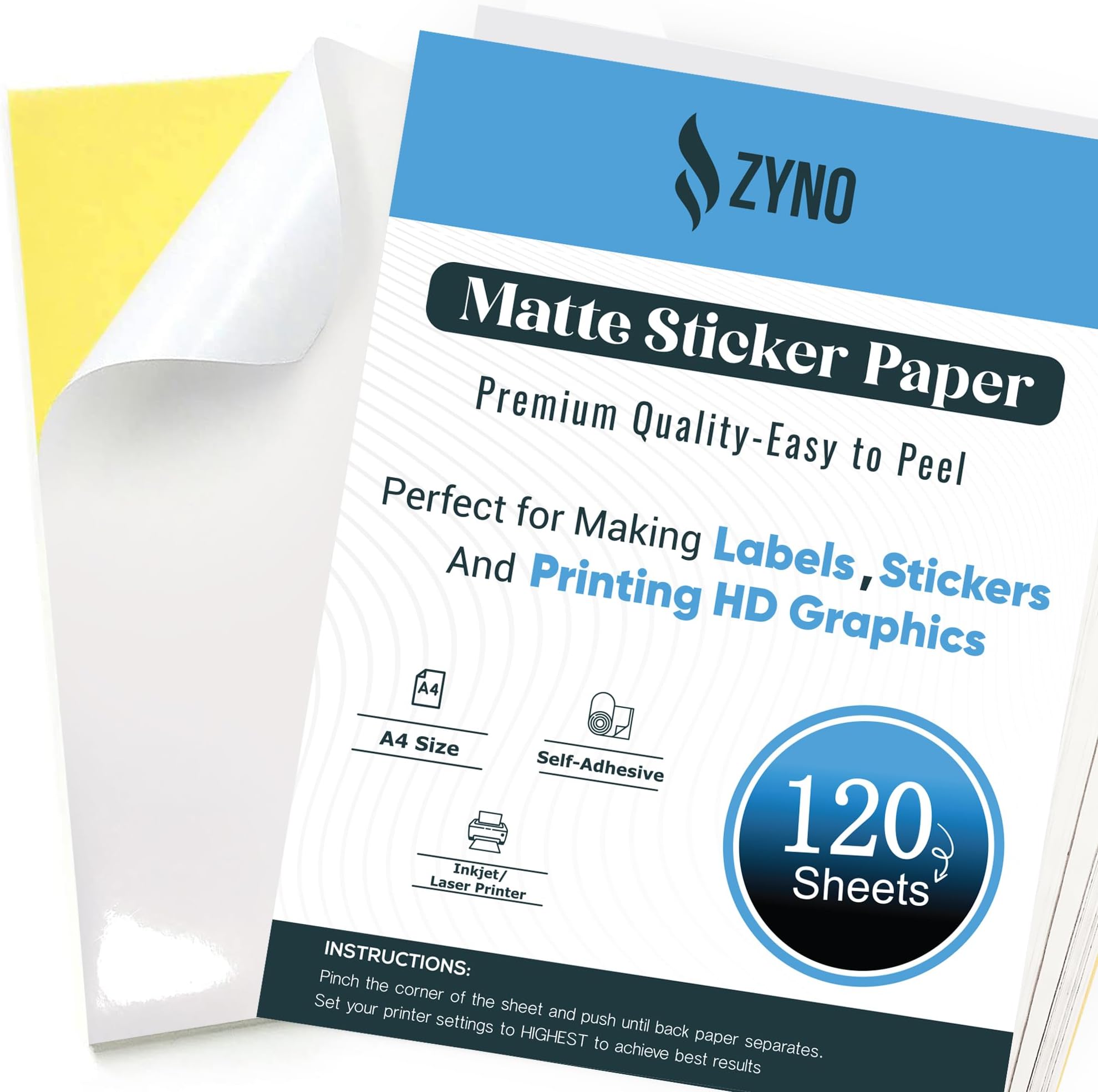 120 Sheets Matte White Sticker Paper for Printer A4 - Printable Sticker ...