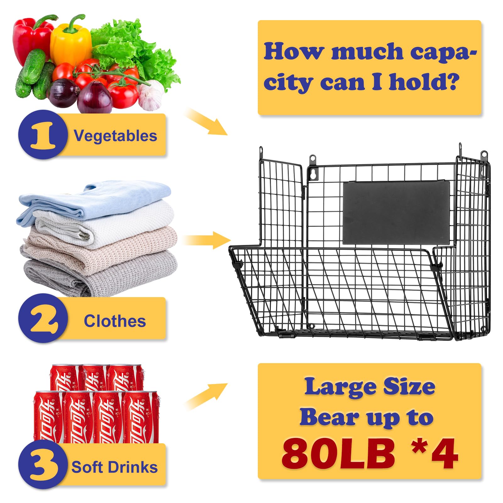 Snapklik.com : X-cosrack Metal Wire Basket Wall Mount, 4 Tier Extra ...