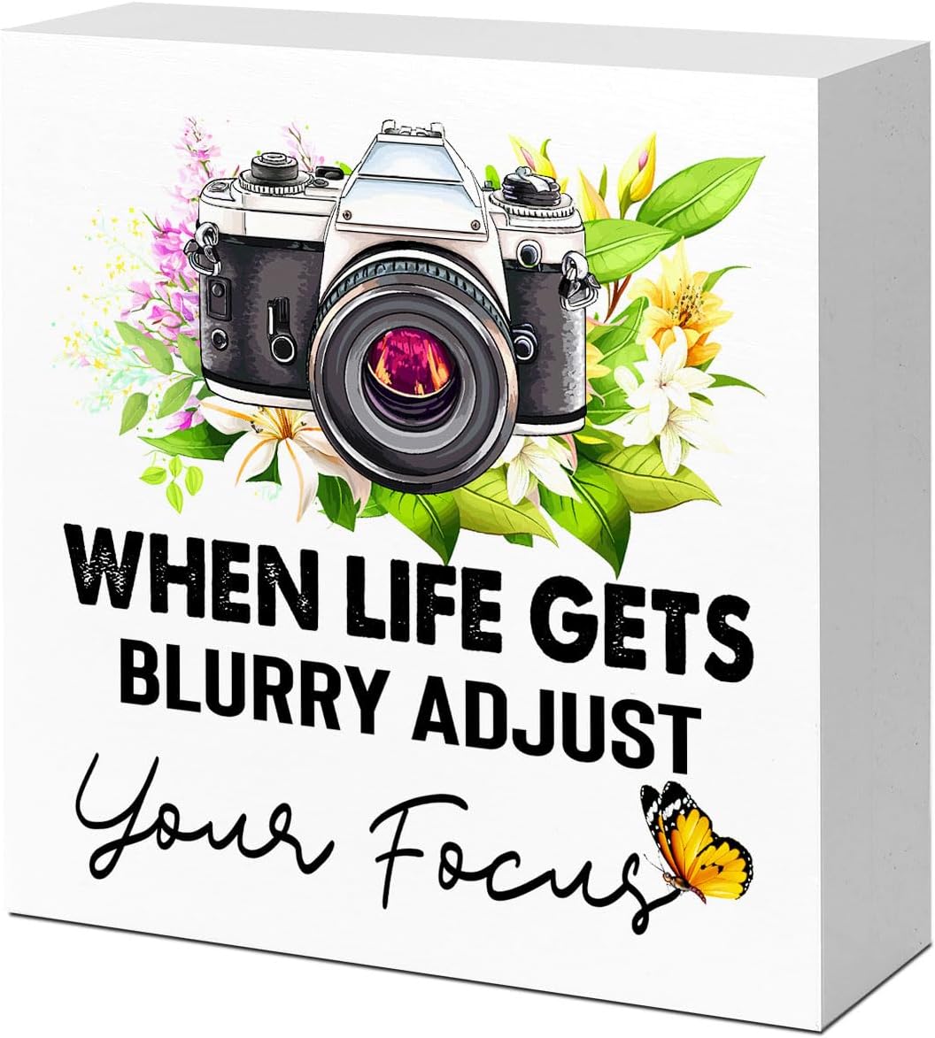 Amazon.com: When Life Gets Blurry Adjust Your Focus Wood Block Sign ...