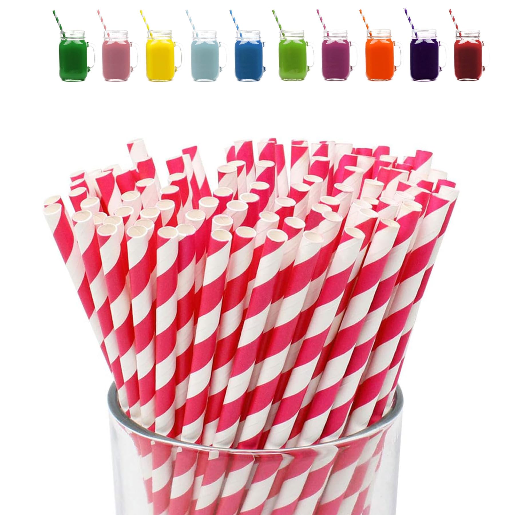 Hotpink Stripes Drinking Straws-100Pack Straws Drinking Paper for Kids ...