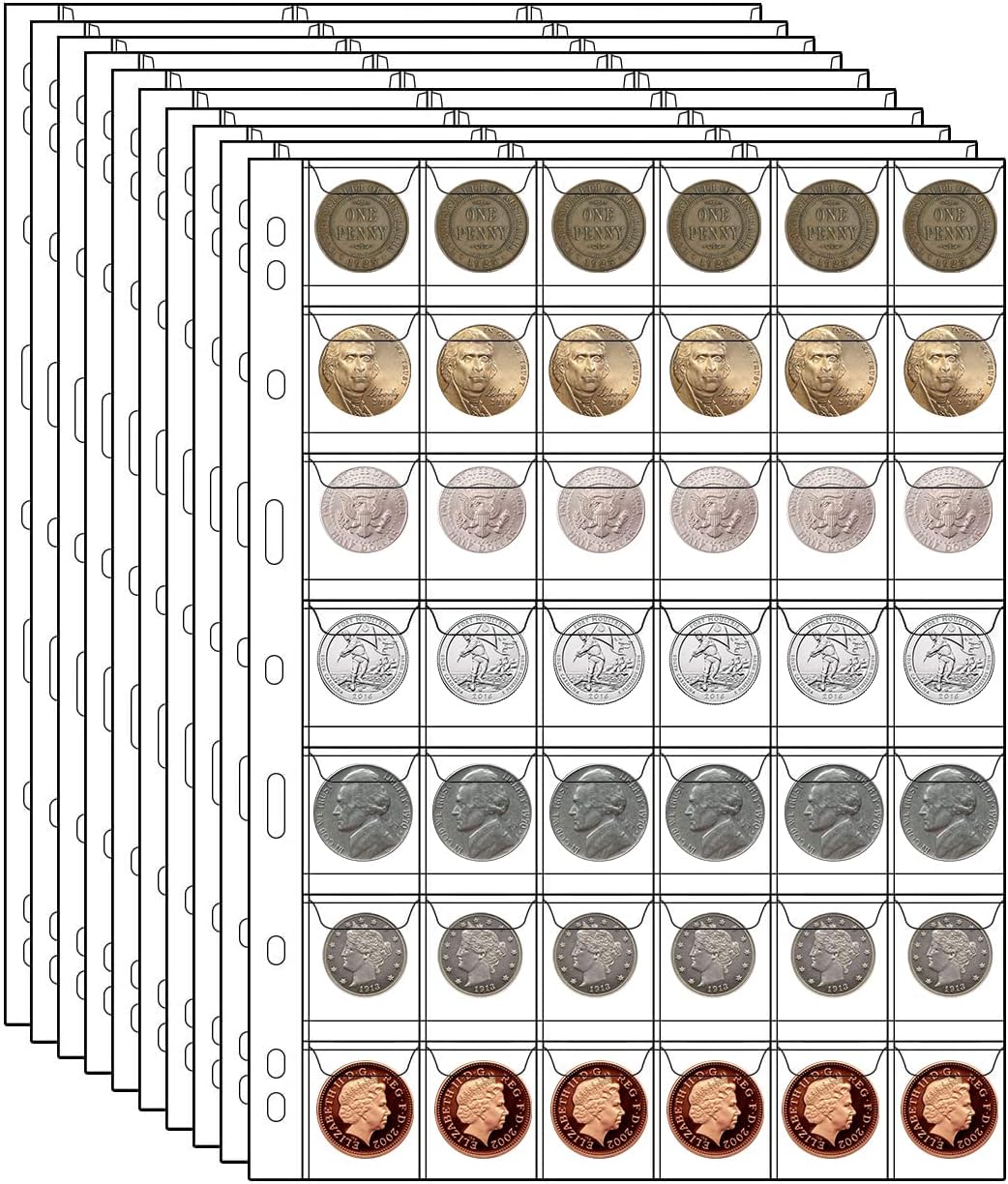 10 Sheets Coin Collection Pages,Coin Binder Inserts Sleeves with 9 Hole ...