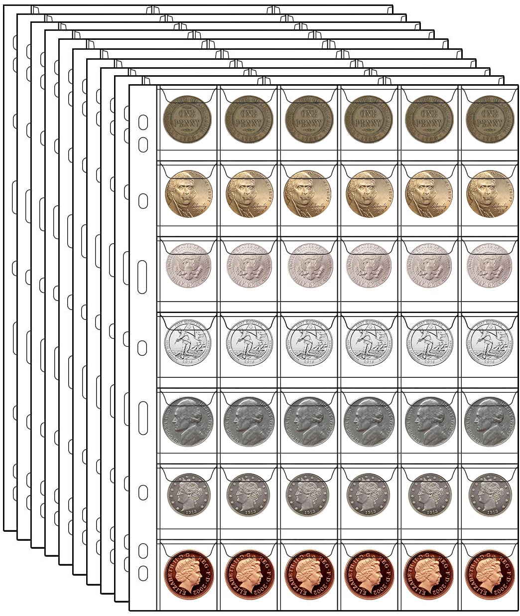 MUSHENJI 10 Sheets Coin Collection Pages, 420 Pockets, Clear PVC Coin ...