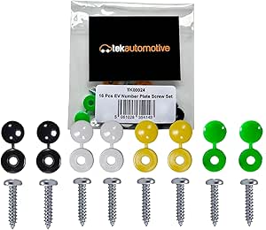 Tek Automotive Number Plate Screws and Caps Set 16 Pcs with Black White ...