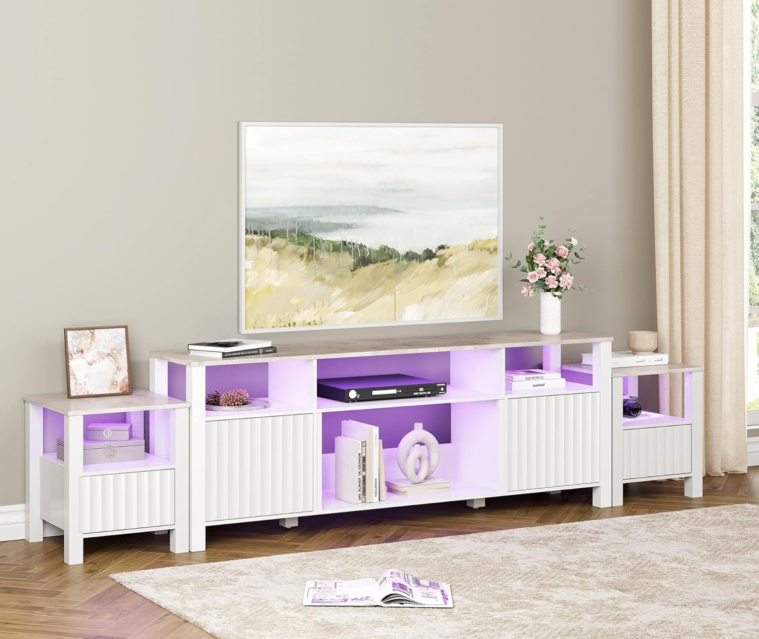 Amazon.com: WAMPAT White TV Stand for 65-85 Inch TV with 16 Color RGB ...