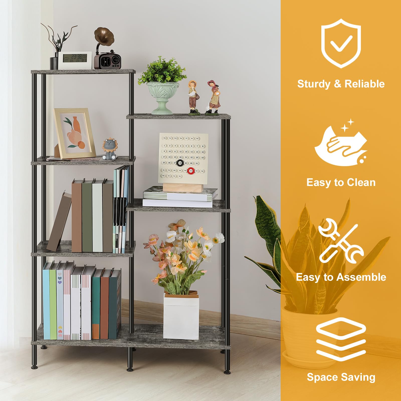 Snapklik.com : BTY Small Bookshelf 6 Tier Solid Wood Bookcase Farmhouse ...