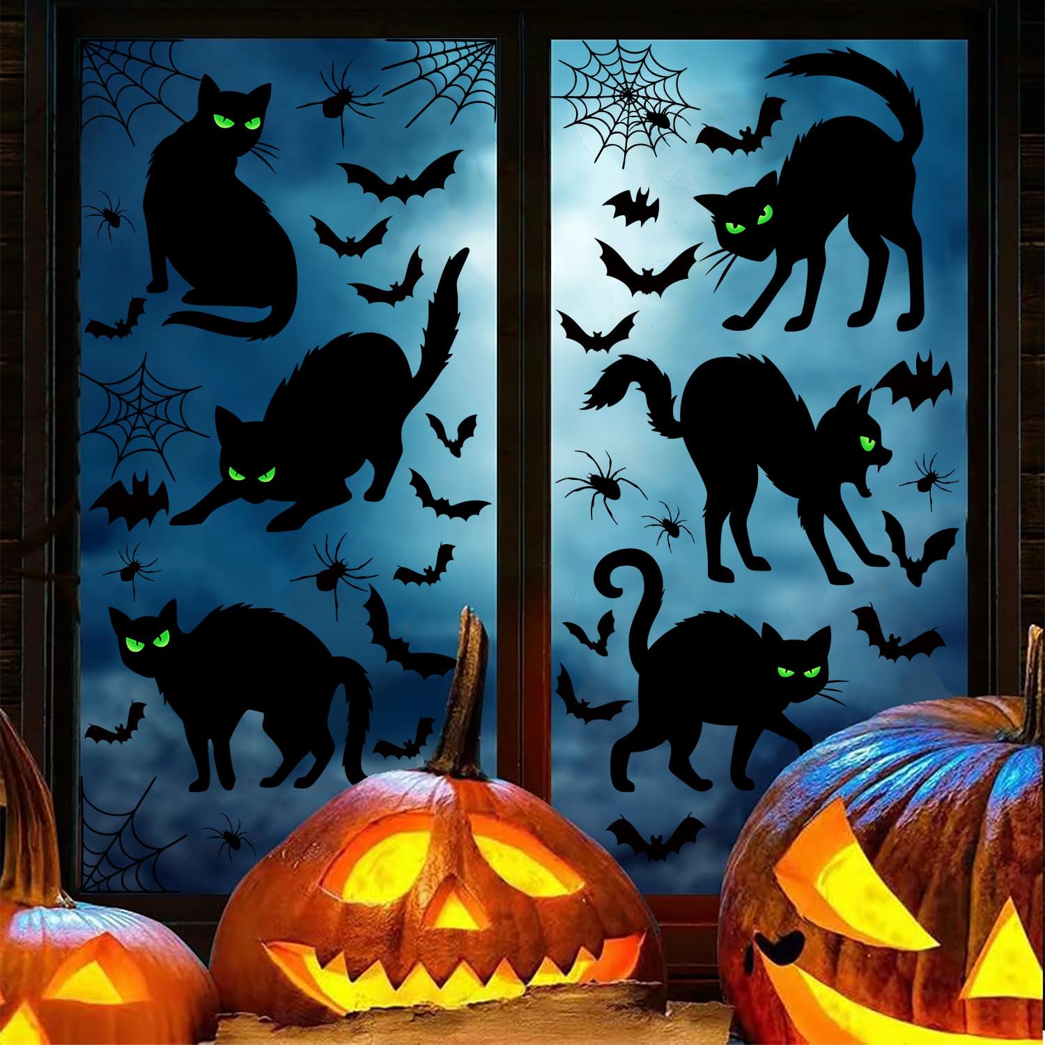 Amazon.com: Halloween Black Cat Window Clings Decorations, Spooky ...