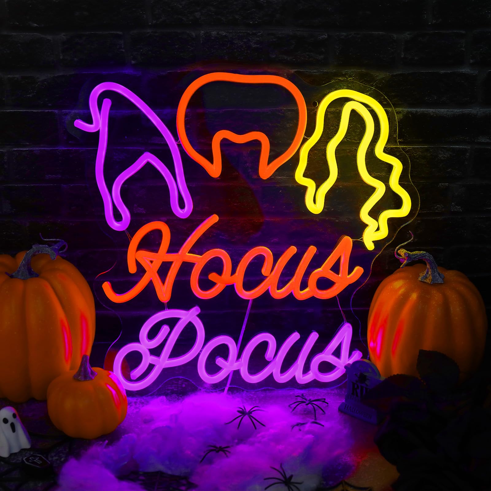 Amazon.com : Whaline Halloween Hocus Pocus Neon Signs Witch Neon Lights ...