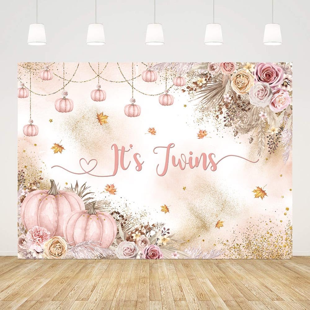 Amazon.com : AIBIIN 7x5ft Pink It's Twins Backdrop for Girls Fall Boho ...