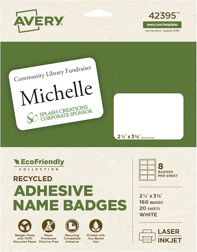 Amazon.com: Avery EcoFriendly Recycled Name Tags, 2-1/3" x 3-3/8 ...