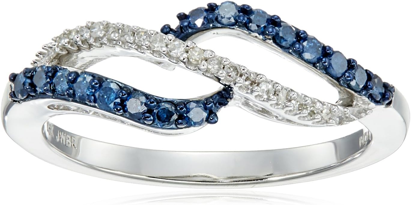 Amazon.com: Amazon Essentials 10k White Gold with Blue Diamond Ring (1 ...