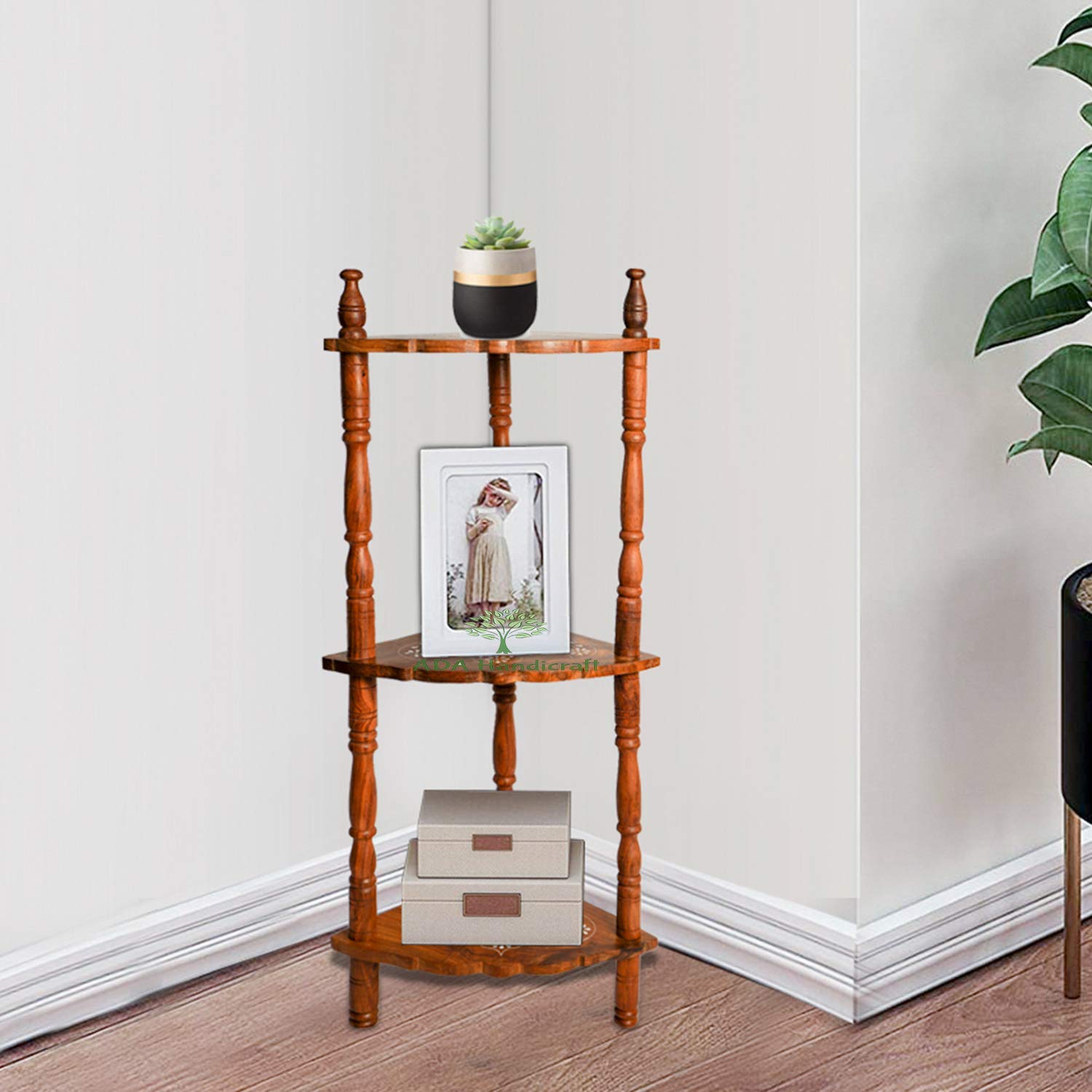 ADA Handicraft® Premium Sheesham Wood 3-Tier Mini Corner Rack | Side ...