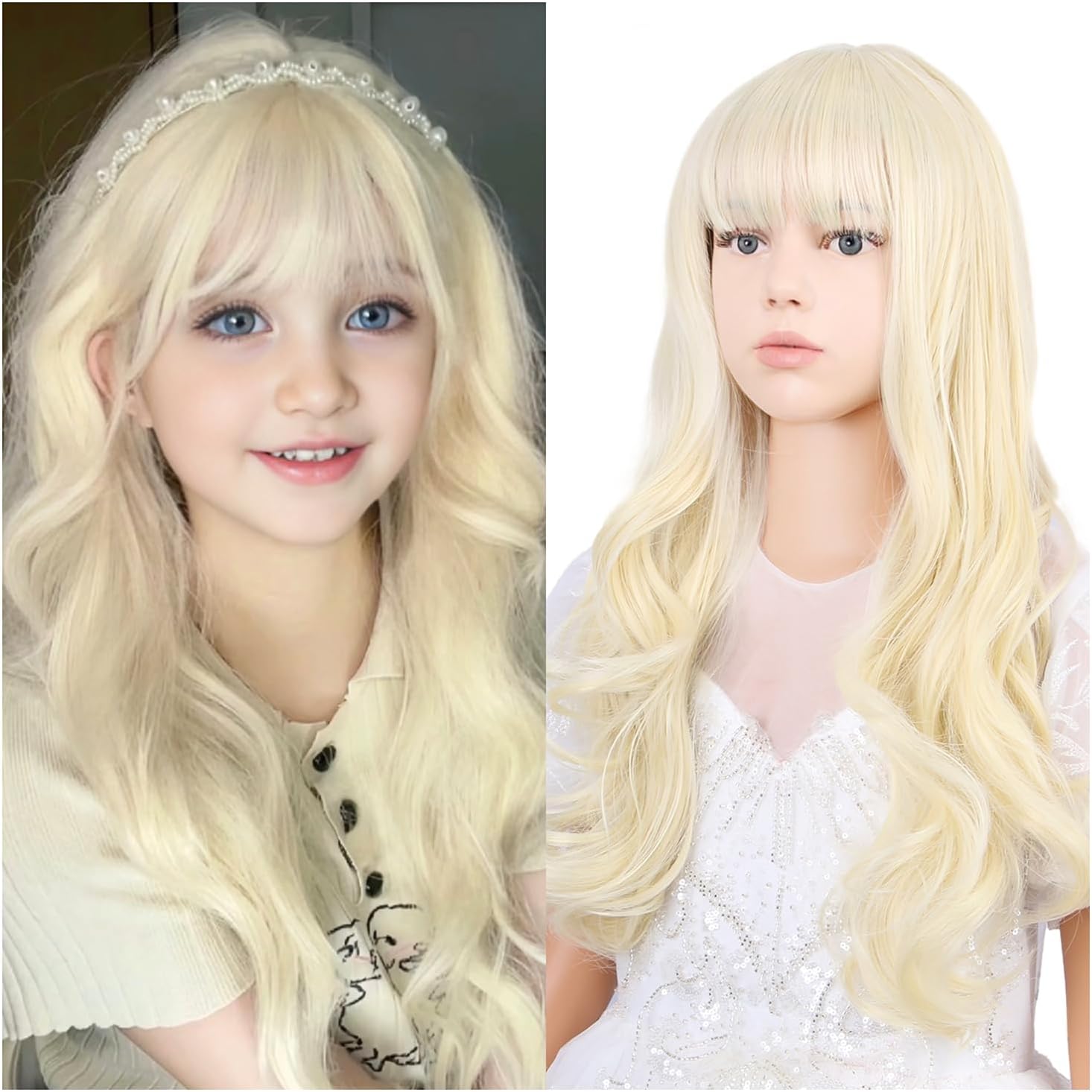 Amazon.com : WAVELNM Kids Blonde Wigs Light Blonde Wavy Curly Child Wig ...
