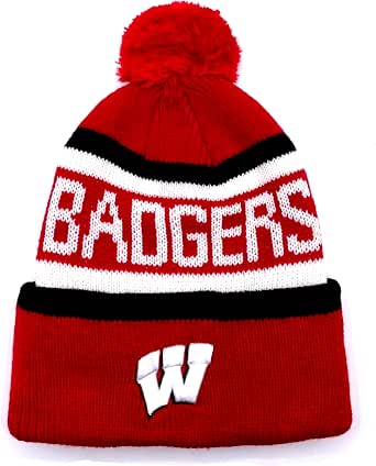 Amazon.com: Officially Licensed University Wisconsin Cuffed Knit Pom ...