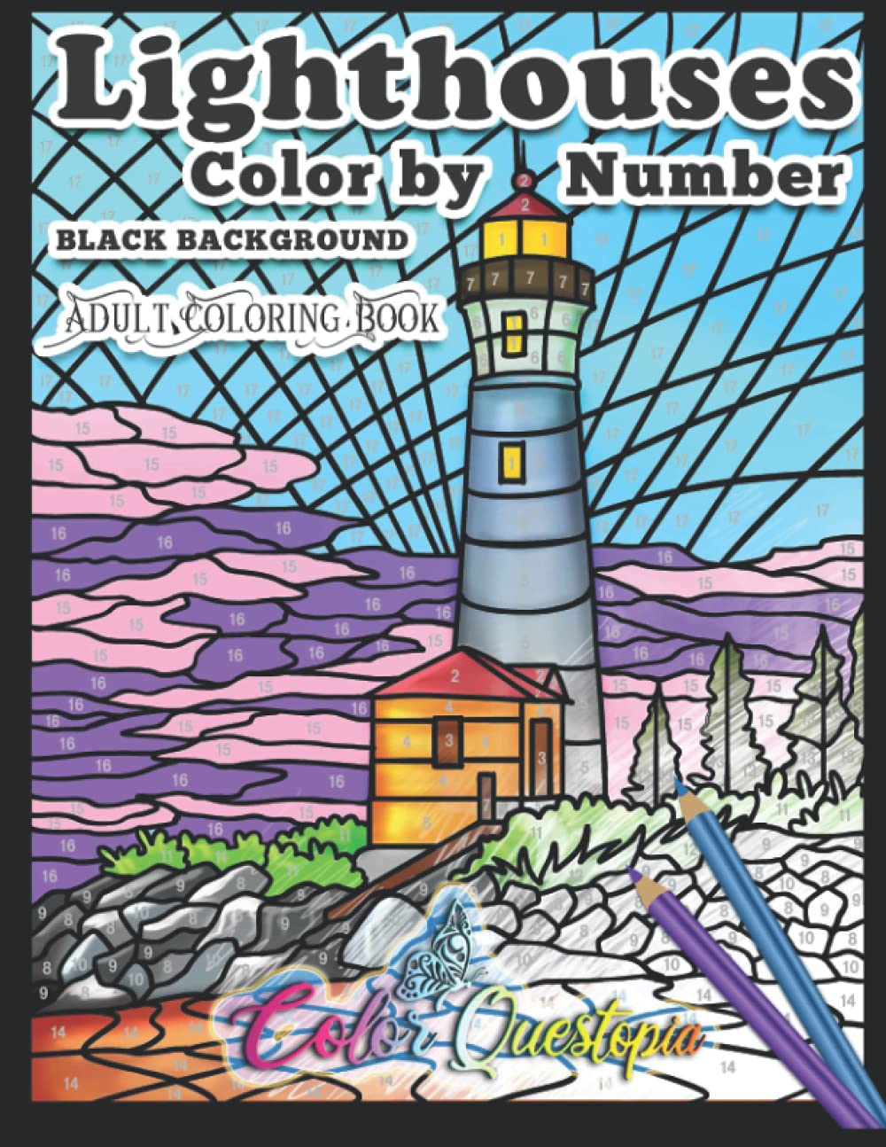 Lighthouses Color by Number Adult Coloring Book - BLACK BACKGROUND ...