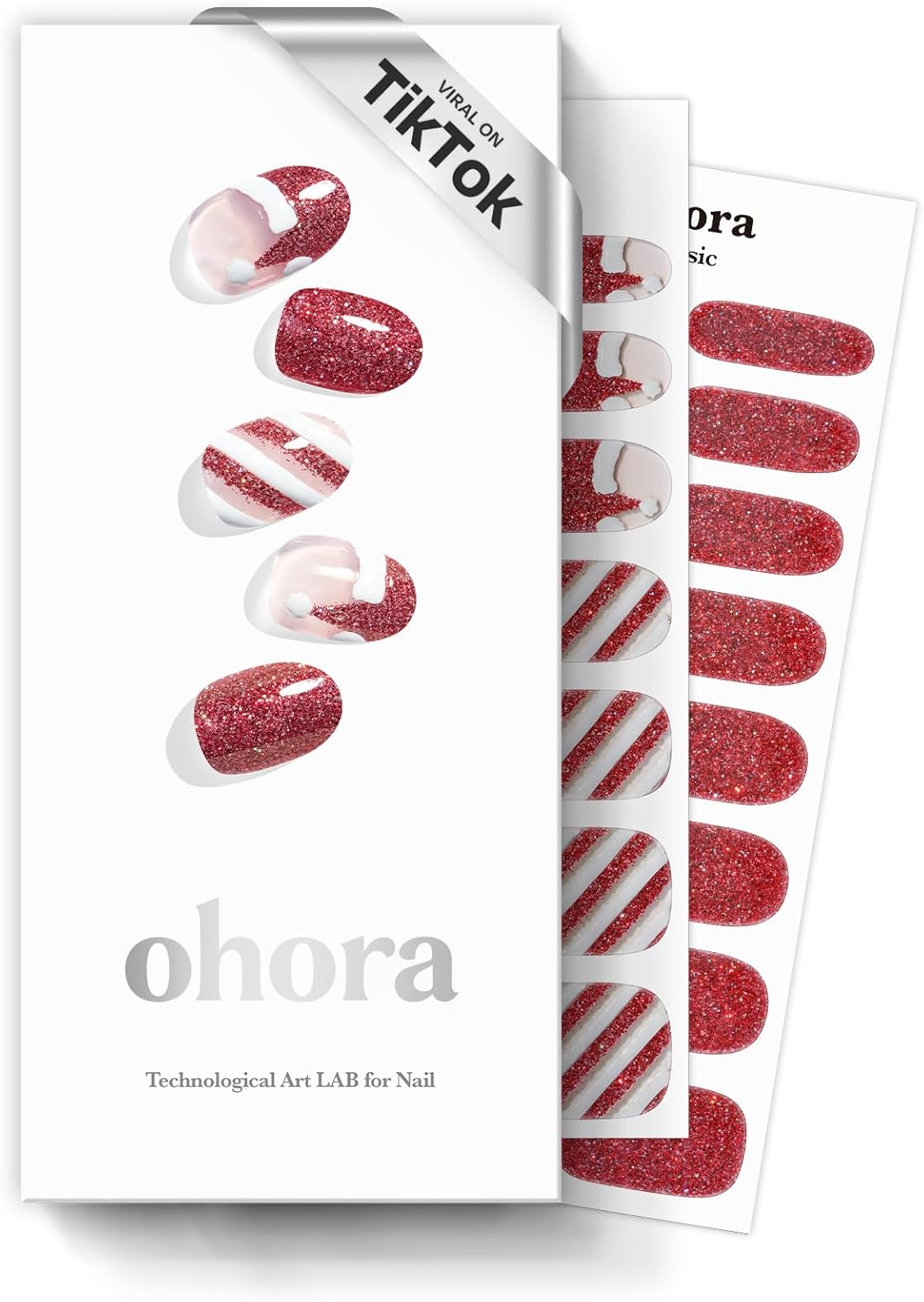 Amazon.com: ohora Semi Cured Gel Nail Strips (N Santa Cane) - Works with Any Nail Lamps, Salon ...