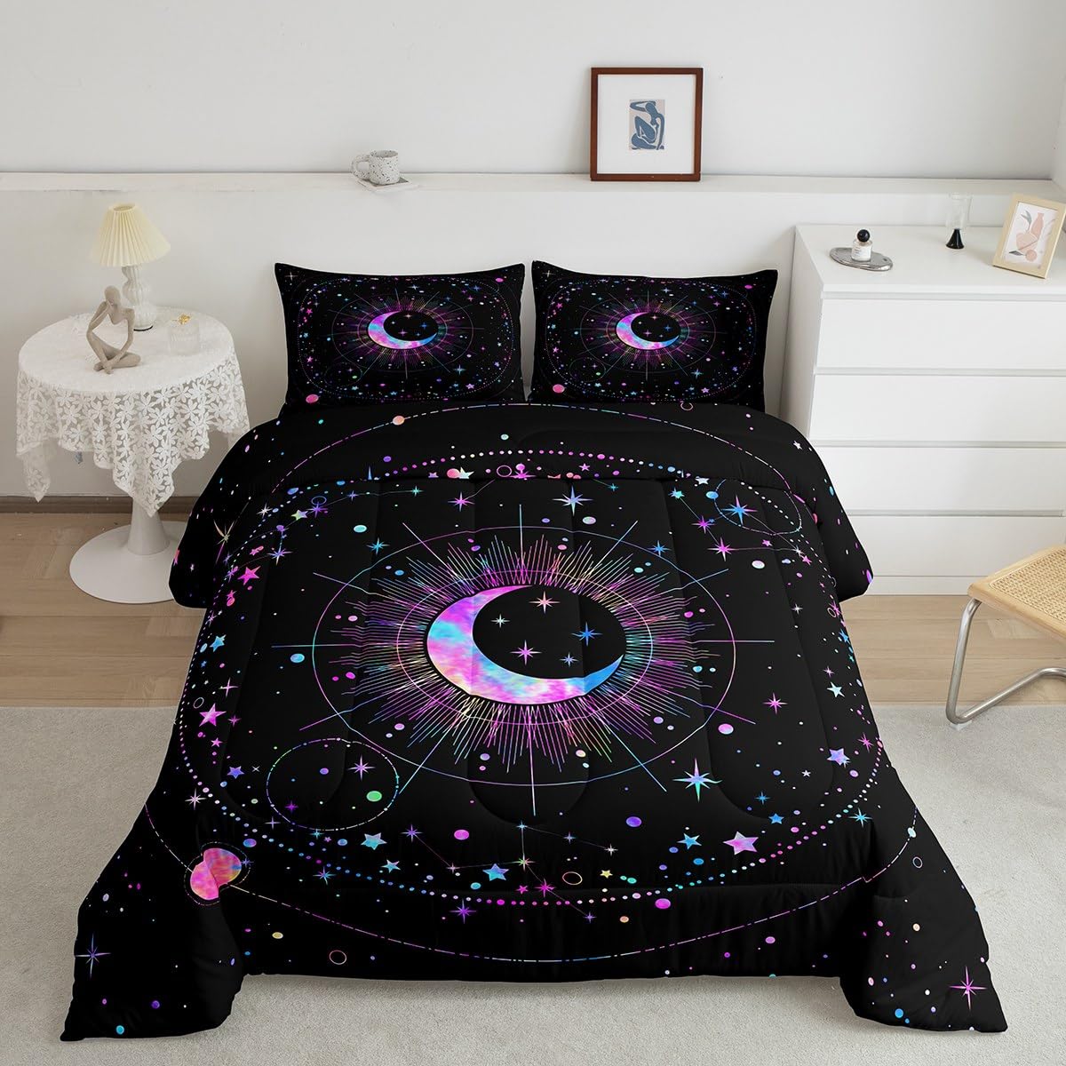 Amazon.com: Homewish Stars and Moon Full Size Comforter Set,Colorful ...