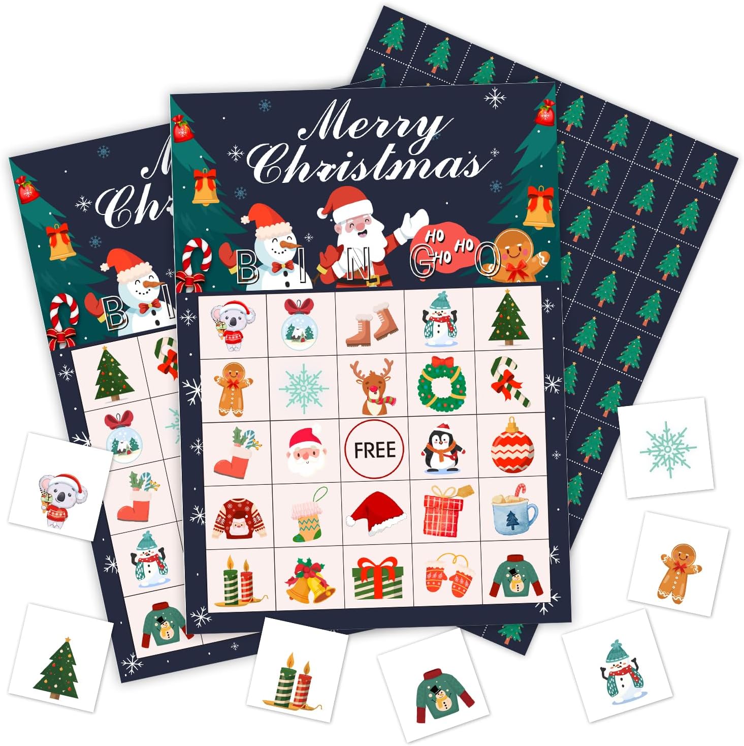 Amazon.com: Ziyouza Merry Christmas Bingo Games Cards, Xmas Winter ...