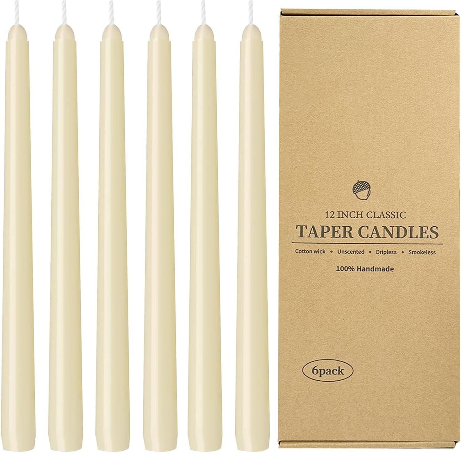 Amazon.com: 12-Inch Ivory Taper Candles, 6-Pack Smokeless Dripless Long ...
