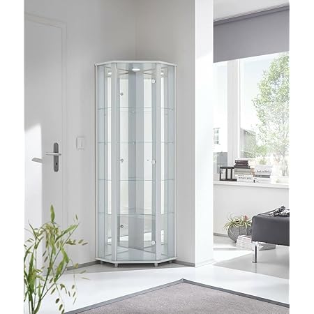 Fully Assembled HOME Corner Glass Display Cabinet White with 4 Glass ...
