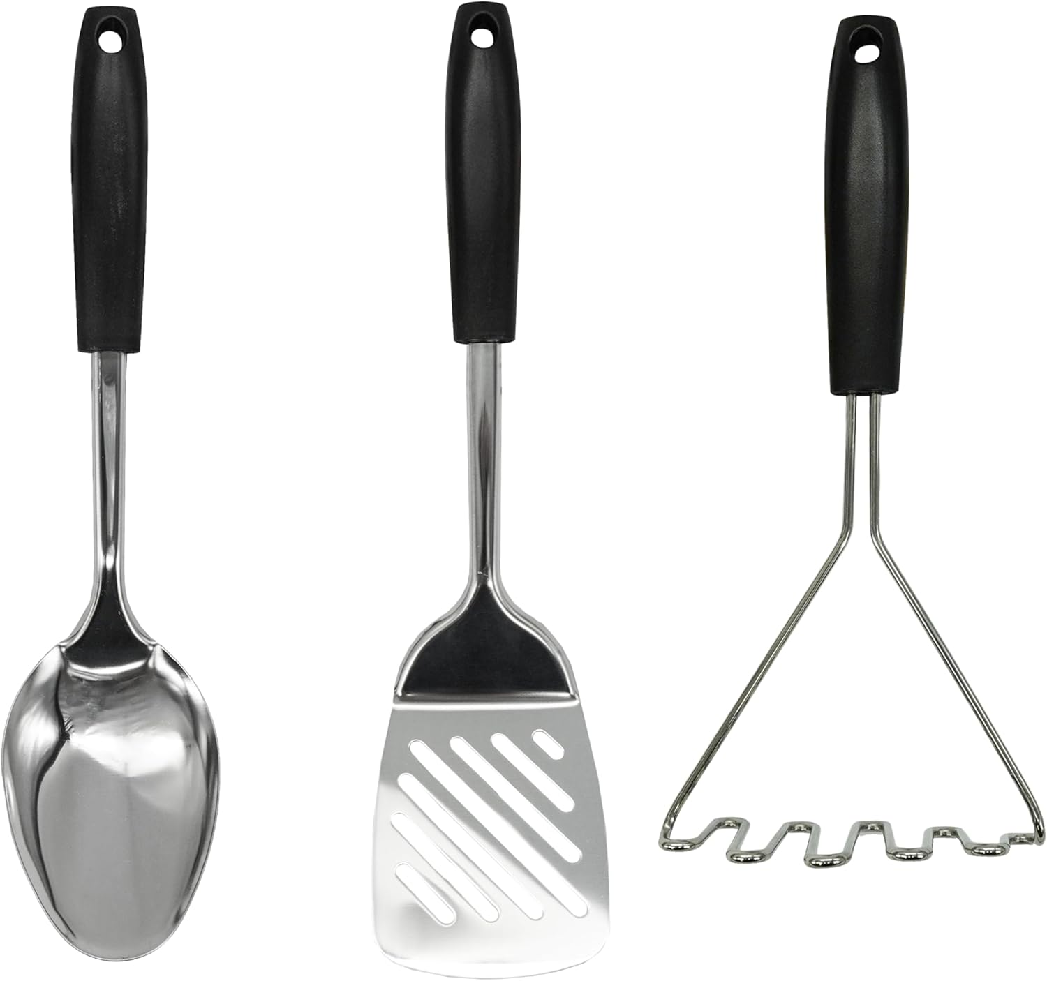 Fackelmann Initial Utensil Set, Solid Spoon 32cm, Slotted Turner 33.5cm, Potato Masher 25cm ...