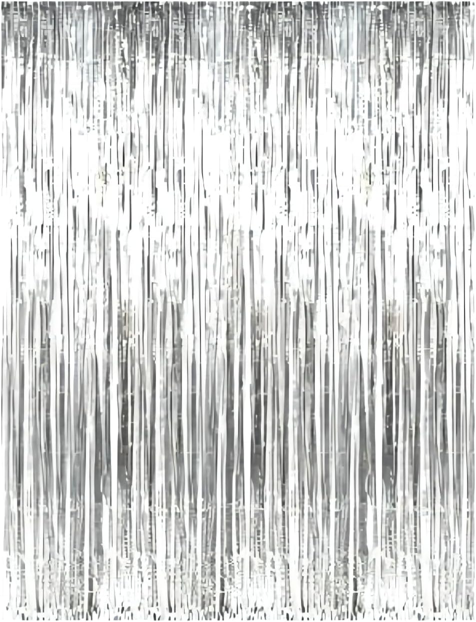 Amazon.com : 3 Pack Silver Backdrop Curtain,BigBigMe Foil Fringe ...