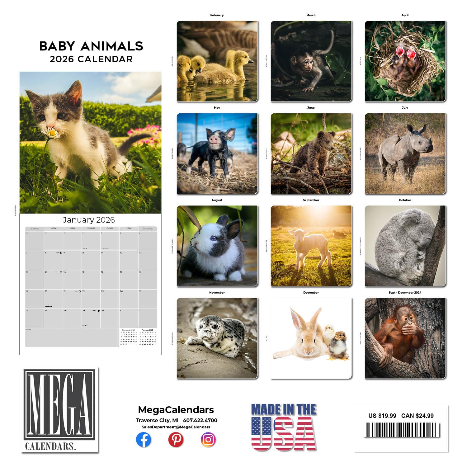 Snapklik.com : 2025 2026 Baby Animals - Cute Animal Monthly Wall ...