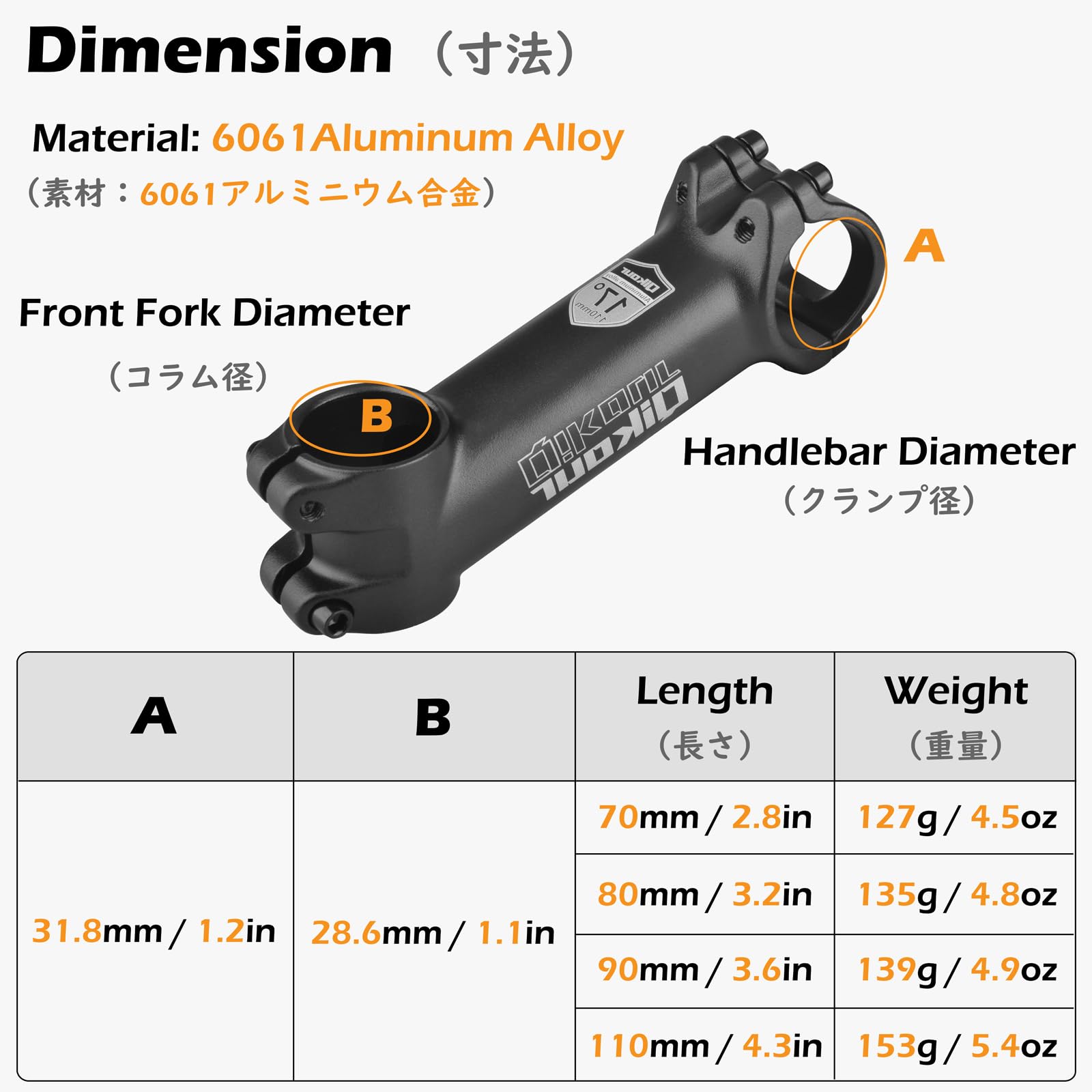 Snapklik.com : TRIWONDER 31.8 Bike Stem 17 Degree 70mm 80mm 90mm 110mm ...