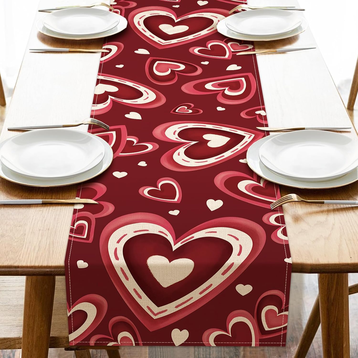 Amazon.com: Seliem Pink Red White Love Hearts Table Runner, Valentine's ...