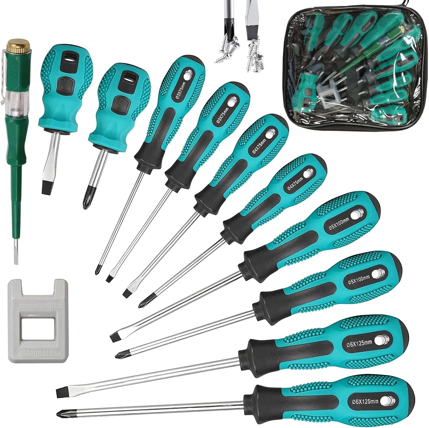 11Pcs Screwdriver Set, Heavy Duty Magnetic Screwdriver Set with Tester ...
