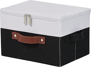 Amazon.com - VinneGenzz Storage Boxes with Zipper Lid Cotton Linen ...