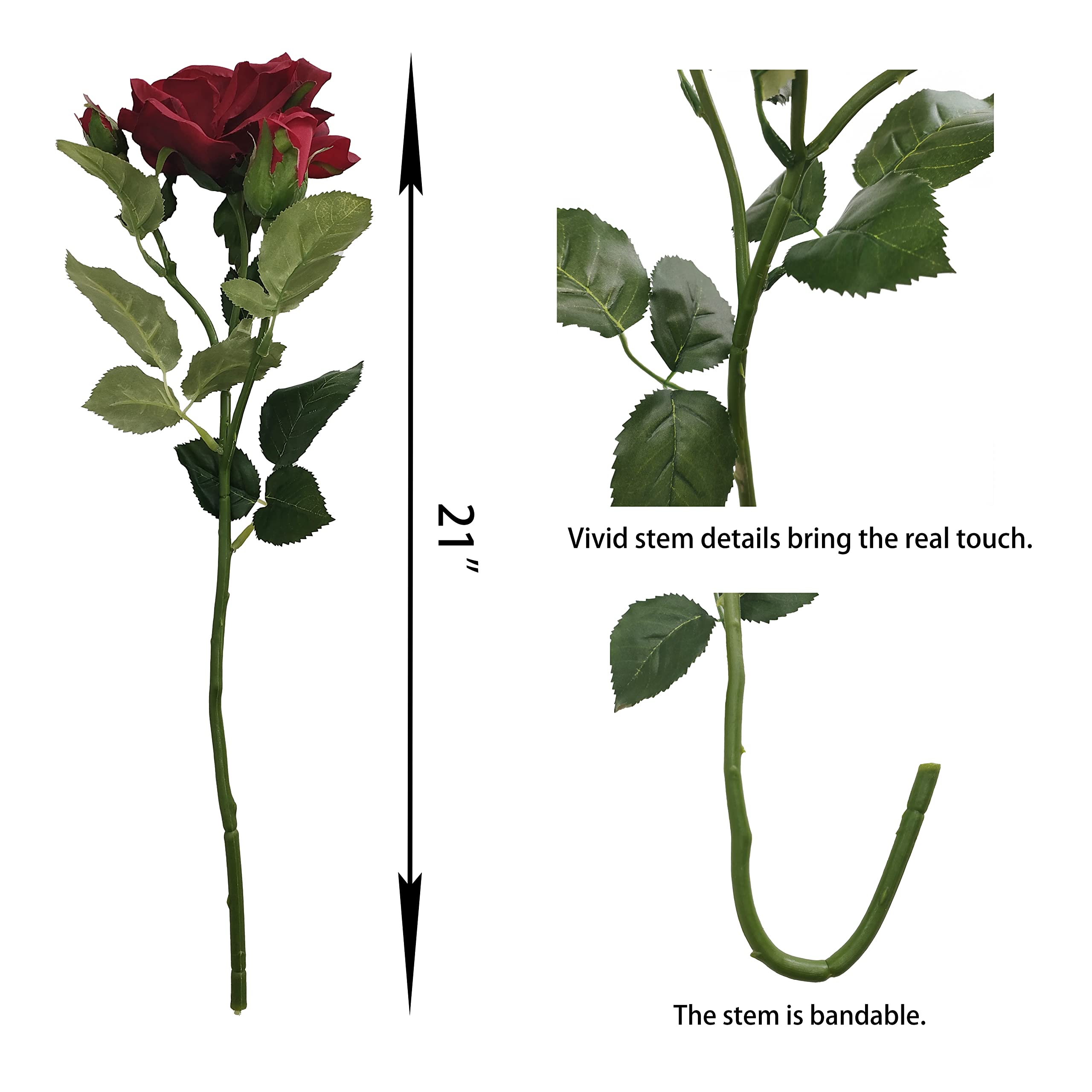 ATFL Red Roses Artificial Flowers,4 Pcs Real Touch Red Flowers ...