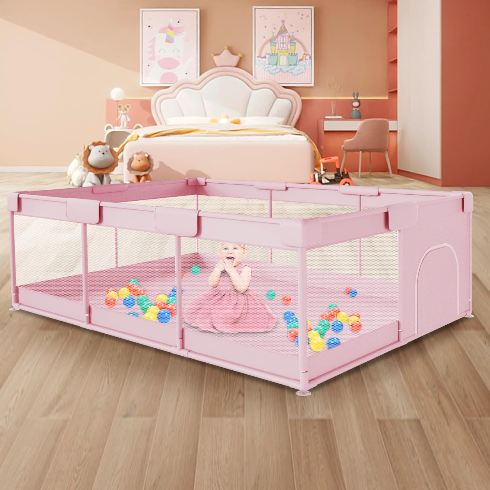 Amazon.com : Baby Playpen 74"x50" PlayPen for Babies and Toddlers Pink ...