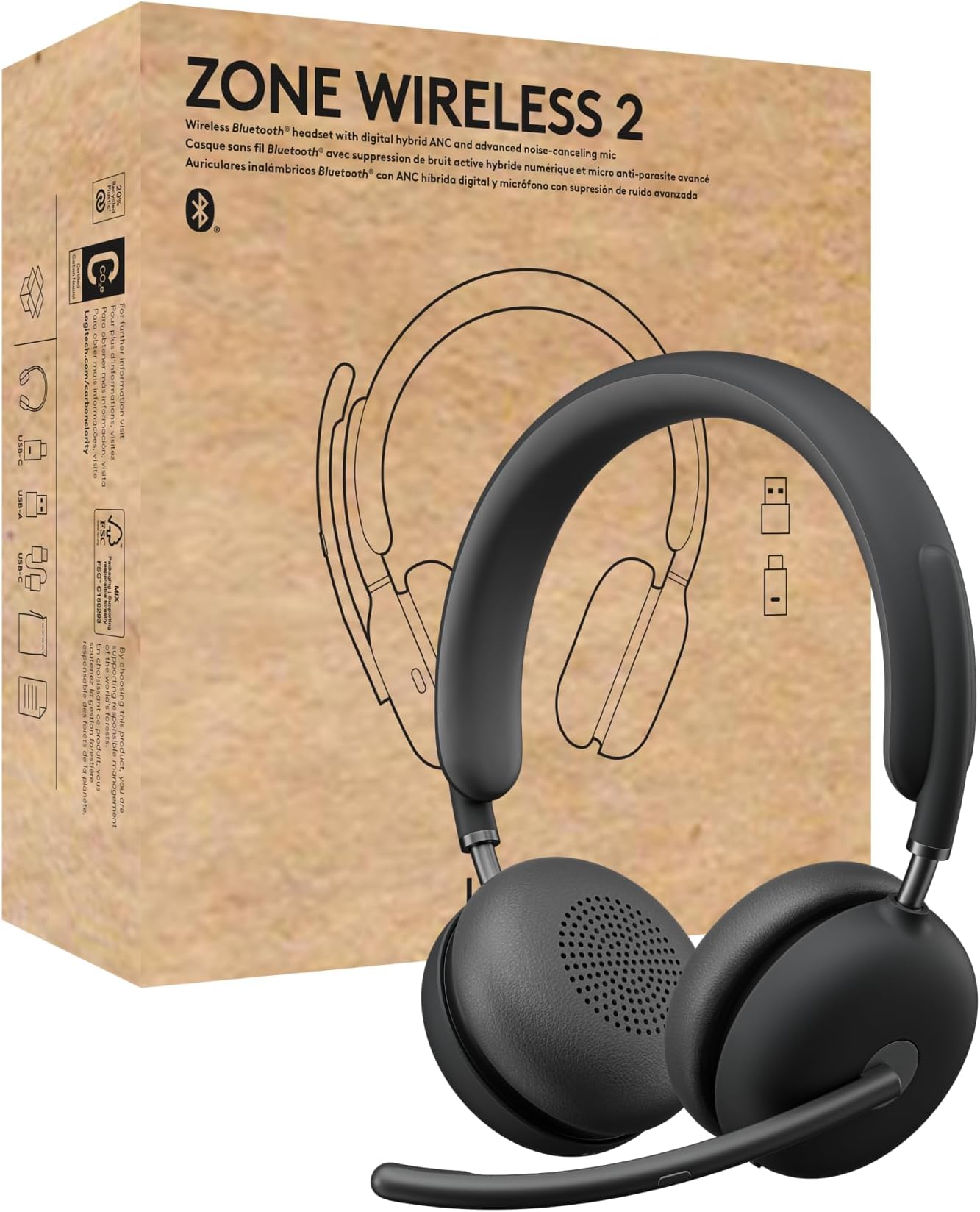 Amazon.com: Logitech Zone Wireless 2 Premium Noise Canceling Headset ...